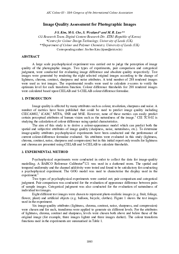 (PDF) Image quality assessment : utility, beauty, appearance | Ljiljana Platisa - Academia.edu