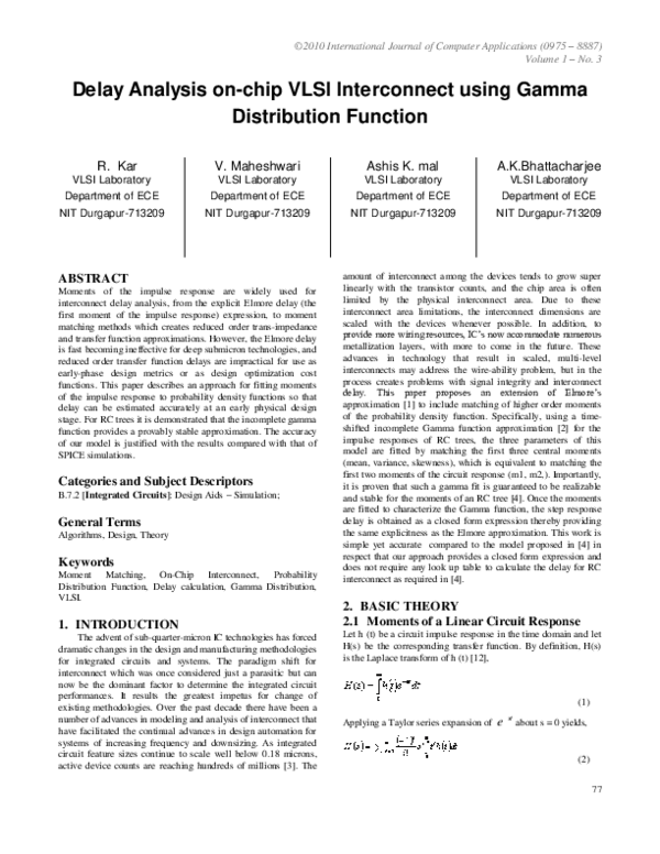 (PDF) Delay Analysis on-chip VLSI Interconnect using Gamma Distribution Function