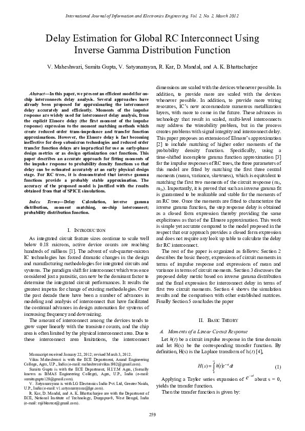 (PDF) Delay Estimation for Global RC Interconnect Using Inverse Gamma ...