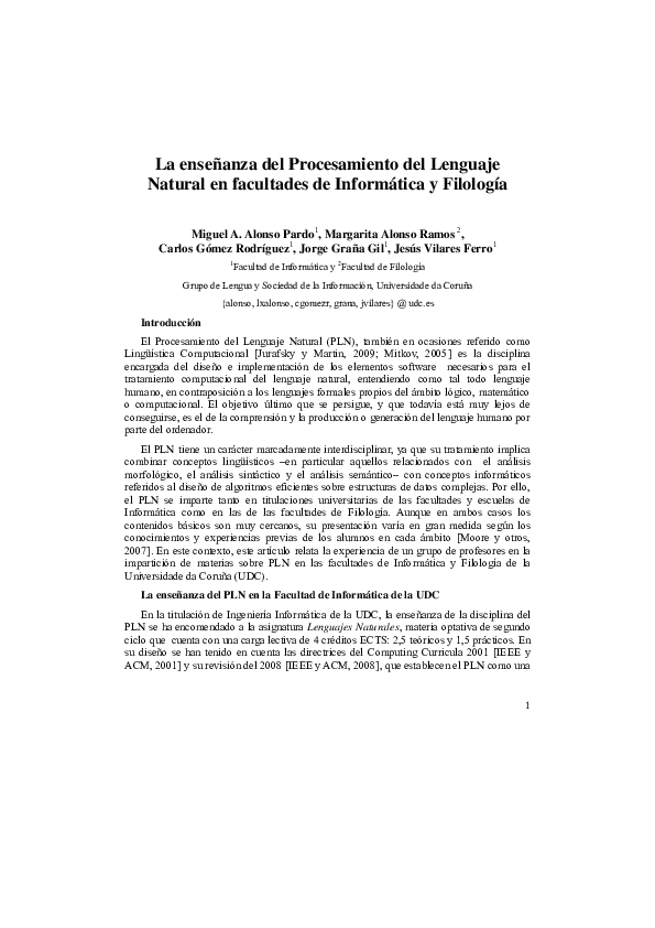 (PDF) La ensenanza del Procesamiento del Lenguaje Natural en facultades ...