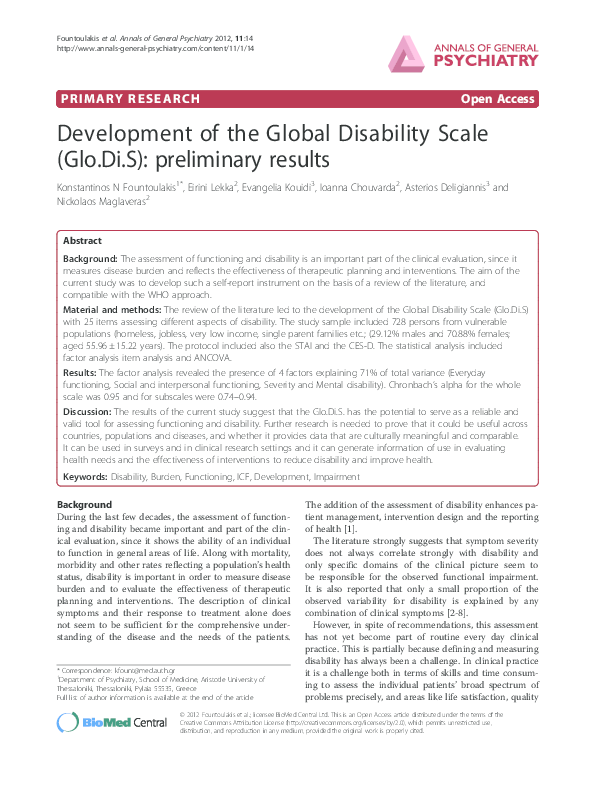 (PDF) Development of the Global Disability Scale (Glo. Di. S ...