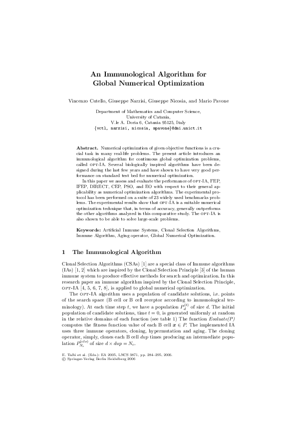 (PDF) An immunological algorithm for global numerical optimization