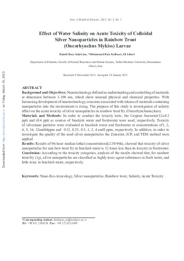 (PDF) Effect of Water Salinity on Acute Toxicity of Colloidal Silver ...