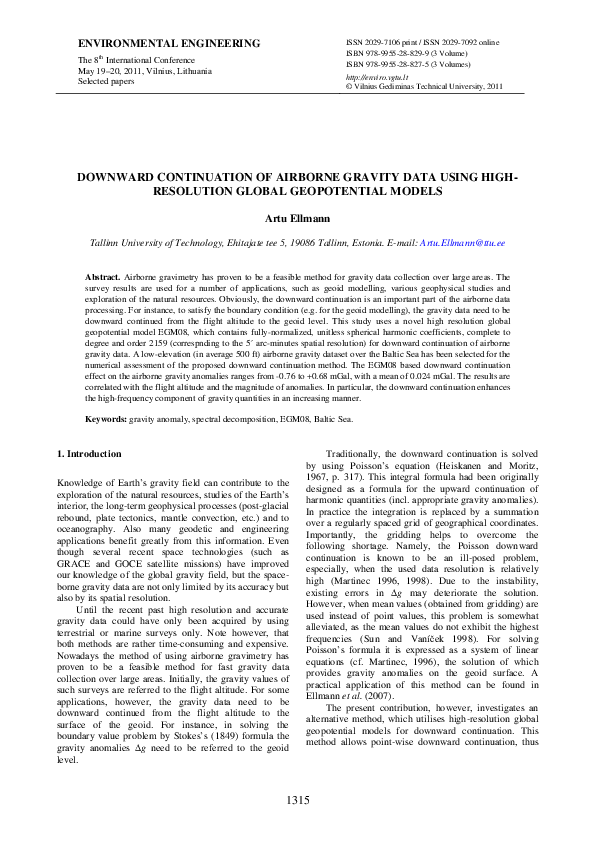 (PDF) DOWNWARD CONTINUATION OF AIRBORNE GRAVITY DATA USING HIGH-RESOLUTION GLOBAL GEOPOTENTIAL ...
