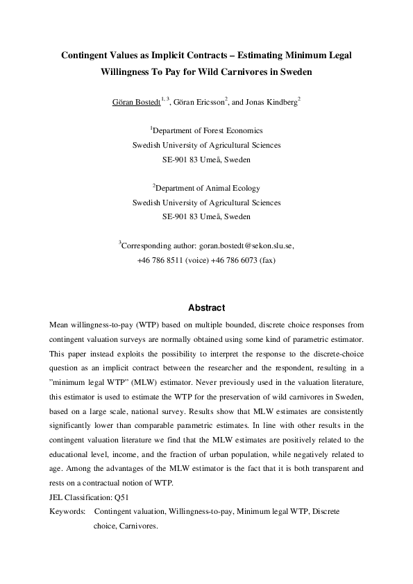 (PDF) Contingent Values as Implicit Contracts–Estimating Minimum Legal ...