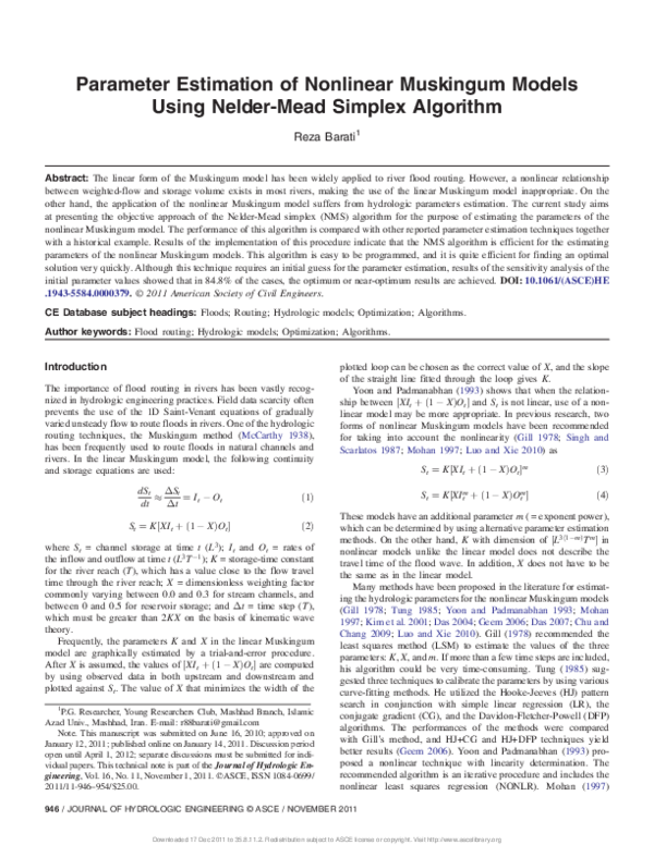 Pdf Parameter Estimation Of Nonlinear Muskingum Models Using Nelder Mead Simplex Algorithm