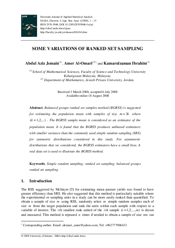 (PDF) Some variations of ranked set sampling