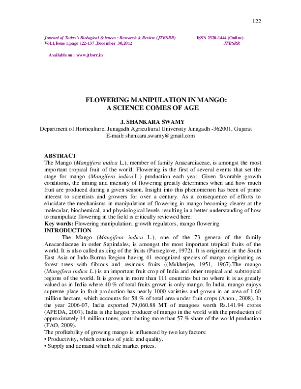 (PDF) FLOWERING MANIPULATION IN MANGO: A SCIENCE COMES OF AGE