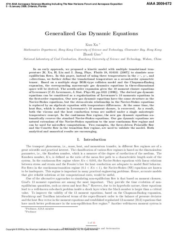 (PDF) Generalized gas dynamic equations