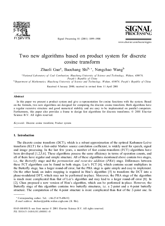 (PDF) Two new algorithms based on product system for discrete cosine ...