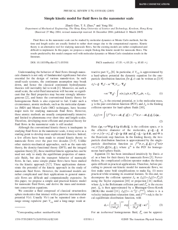 (PDF) Simple kinetic model for fluid flows in the nanometer scale
