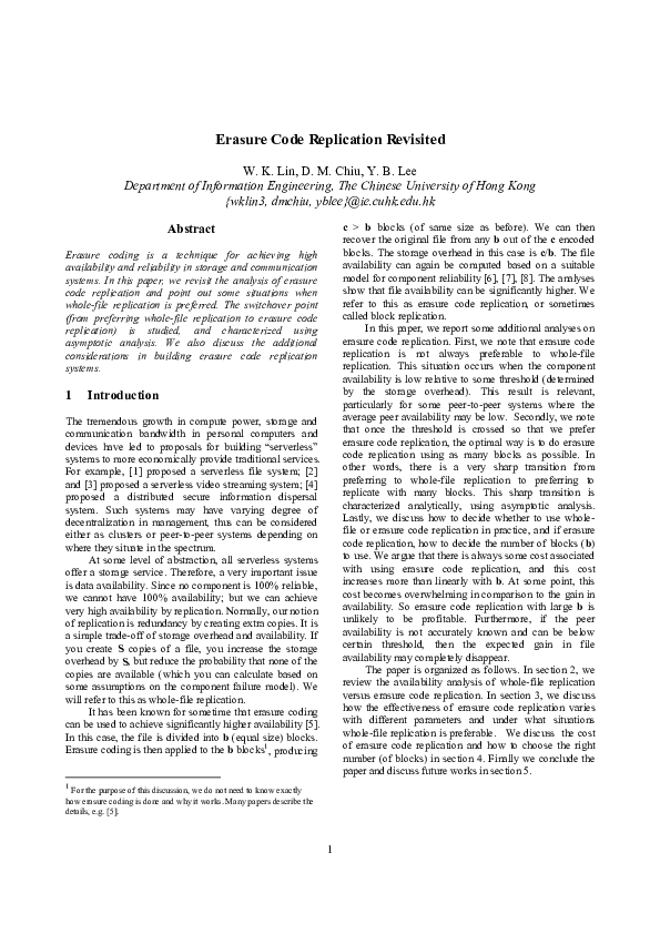 (PDF) Erasure code replication revisited