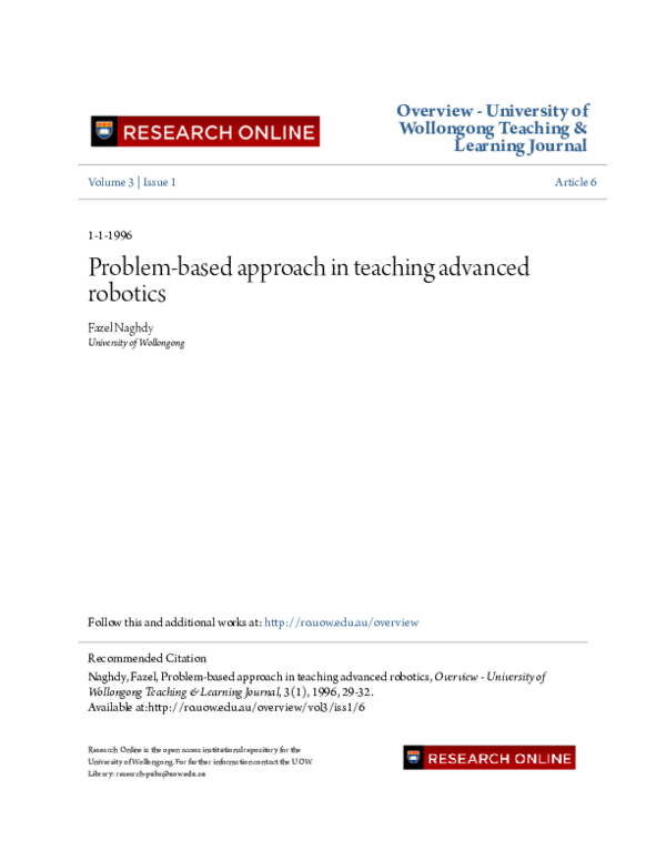(PDF) Problem-based approach in teaching advanced robotics