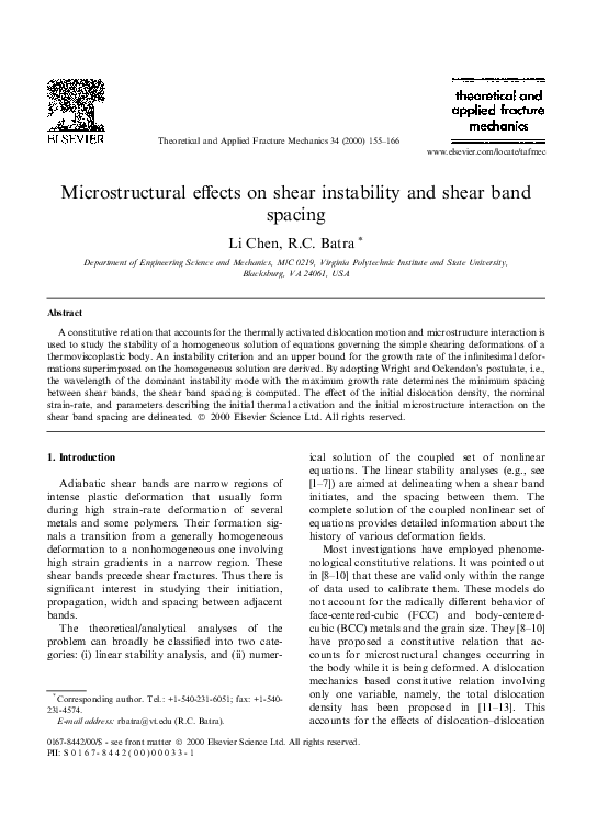 (PDF) Microstructural effects on shear instability and shear band spacing