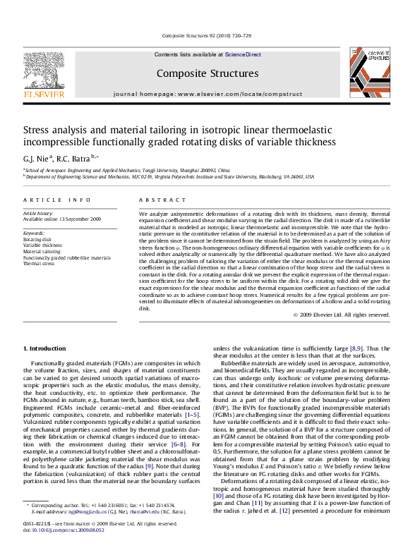 (PDF) Elastic Stress Analysis of Rotating Functionally Graded Annular Disk of Variable Thickness ...