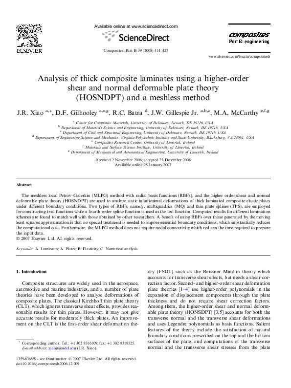 Pdf Analysis Of Thick Composite Laminates Using A Higher Order Shear And Normal Deformable