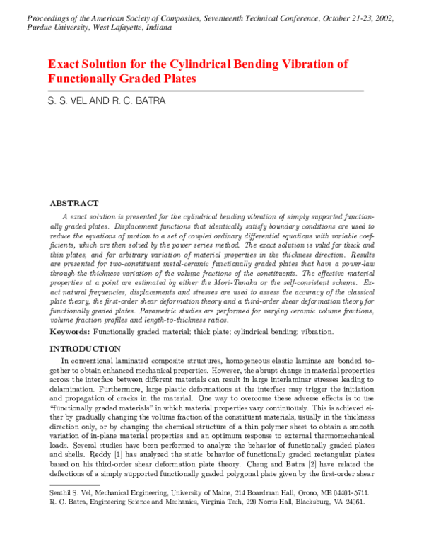 Pdf Exact Solution For The Cylindrical Bending Vibration Of