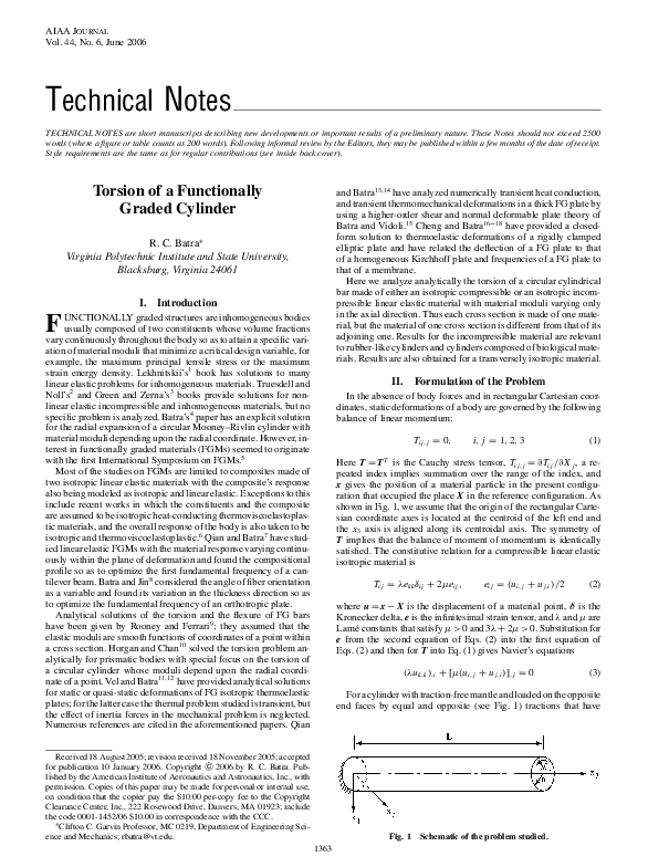 Pdf Torsion Of A Functionally Graded Cylinder