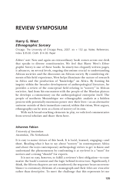 (PDF) Review Symposium of Harry West, Ethnographic Sorcery, by Johannes ...