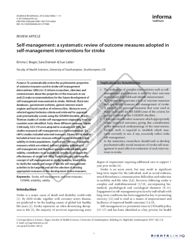 (PDF) Self-management: a systematic review of outcome measures adopted ...