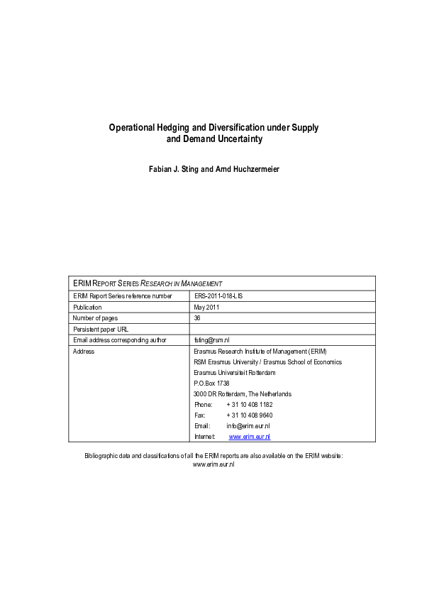 (PDF) Operational Hedging and Diversification under Supply and Demand ...