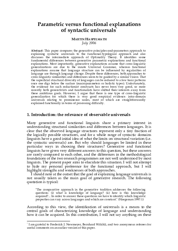 (PDF) Parametric versus functional explanations of syntactic universals (2008)
