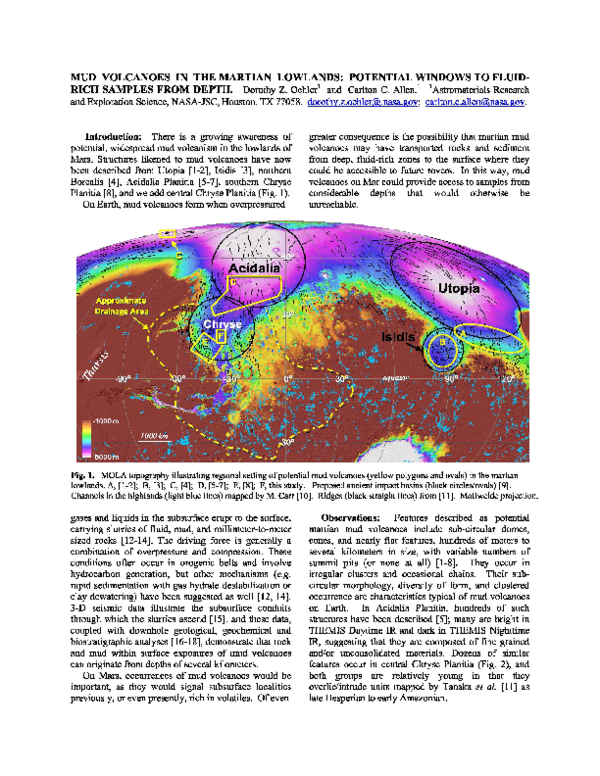 (PDF) Mud volcanoes in the martian lowlands: Potential windows to fluid ...