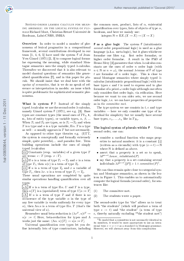 (PDF) Lambda Calculus for Plural Semantics