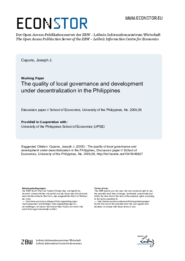 (PDF) The quality of local governance and development under ...