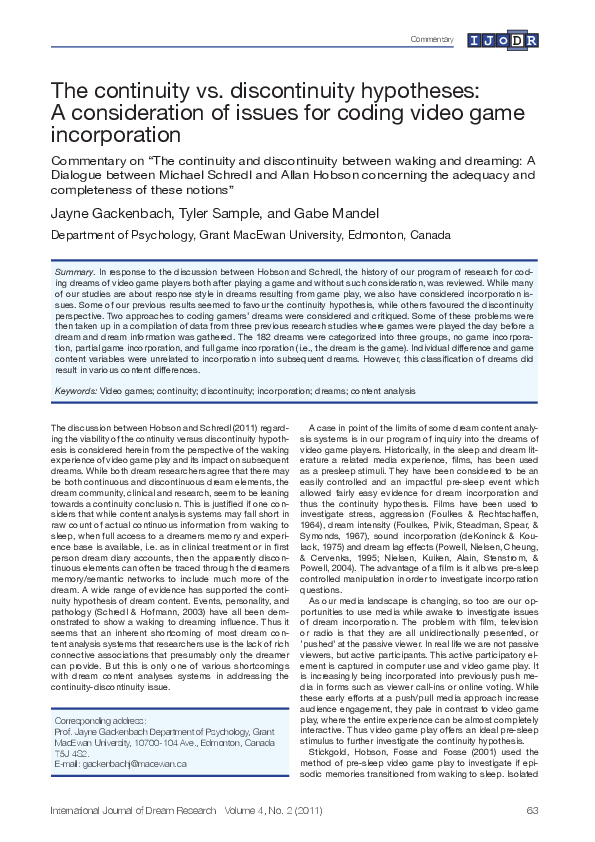 (PDF) The continuity versus discontinuity hypotheses: A consideration ...