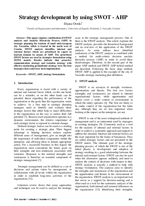 (PDF) Strategy development by using SWOT - AHP