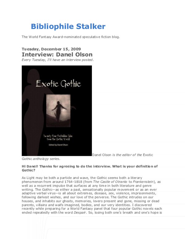 (PDF) "Danel Olson (Interview with Charles Tan over _Exotic Gothic 1_)."