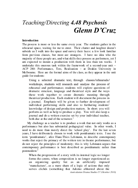 (PDF) Teaching/Directing 4.48 Psychosis