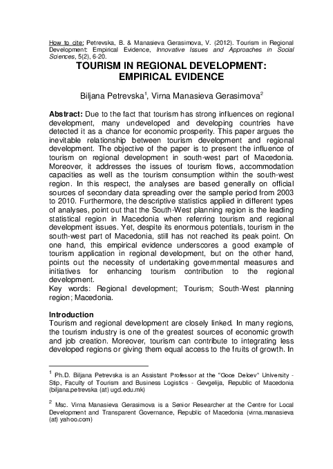 (PDF) Tourism in Regional Development: Empirical Evidence