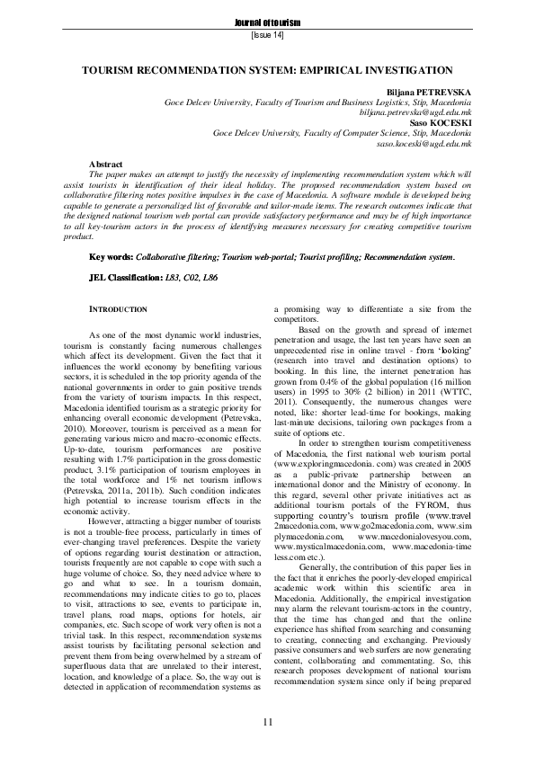 Pdf Tourism Recommendation System Empirical Investigation