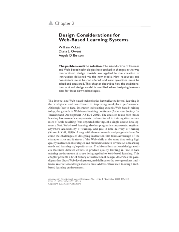 (PDF) Design considerations for web-based learning systems