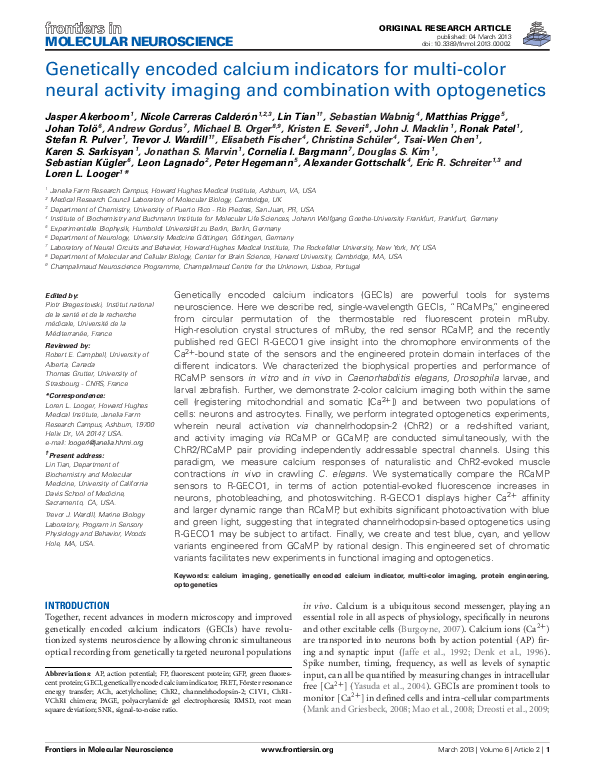 (PDF) Genetically encoded calcium indicators for multi-color neural ...
