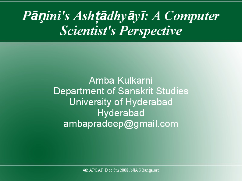 (DOC) Panini's Ashtadhyayi A Computer Scientist's viewpoint