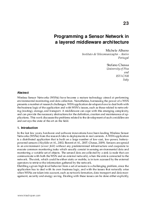 (PDF) Programming a Sensor Network in a layered middleware architecture