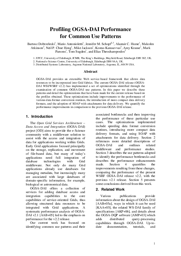 (PDF) Profiling OGSA-DAI performance for common use patterns