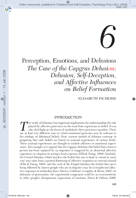 (PDF) Perception, emotion, and delusions: The case of the Capgras delusion