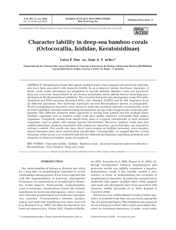 (PDF) Character lability in deep-sea bamboo corals (Octocorallia ...
