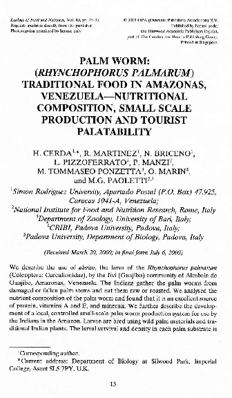 (PDF) Palm worm:(Rhynchophorus palmarum) traditional food in Amazonas ...