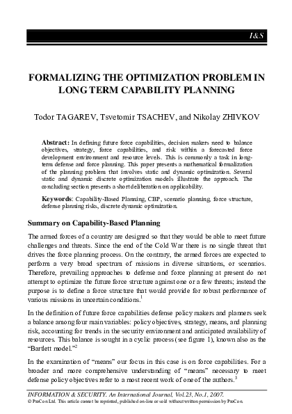 (PDF) Formalizing the Optimization Problem in Long-Term Capability Planning
