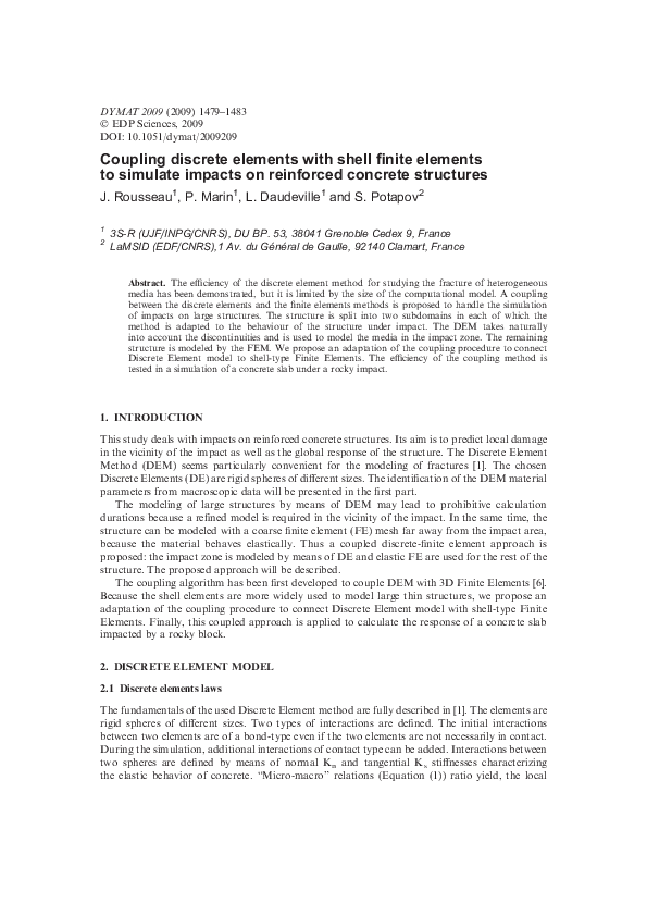 Pdf Coupling Discrete Elements With Shell Finite Elements To Simulate