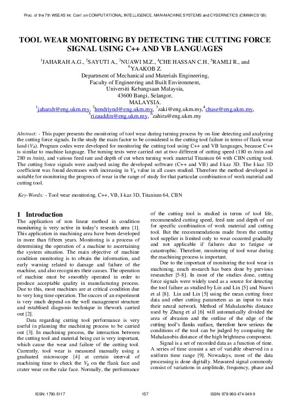 (PDF) Tool wear monitoring by detecting the cutting force signal using ...