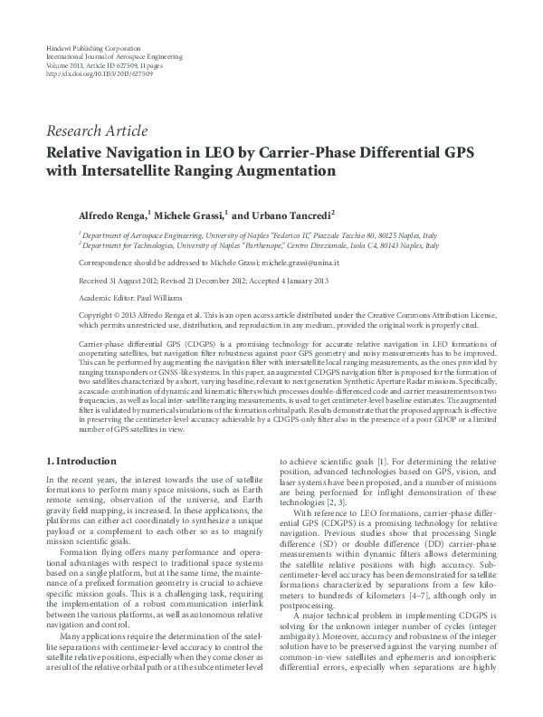 (PDF) Relative Navigation in LEO by Carrier-Phase Differential GPS with Intersatellite Ranging ...