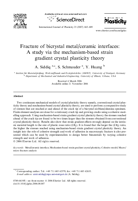 (PDF) Fracture of bicrystal metal/ceramic interfaces: a study via the mechanism-based strain ...