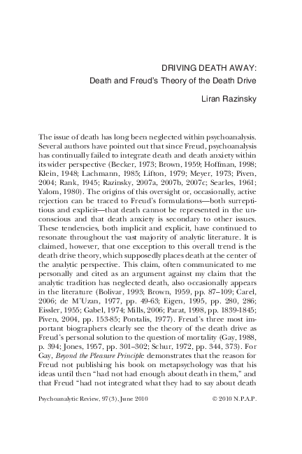 (PDF) Driving Death Away: Death and Freud's Theory of the Death Drive