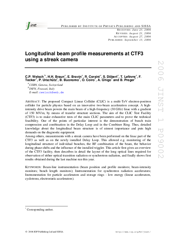 (PDF) Longitudinal beam profile measurements at CTF3 using a streak camera